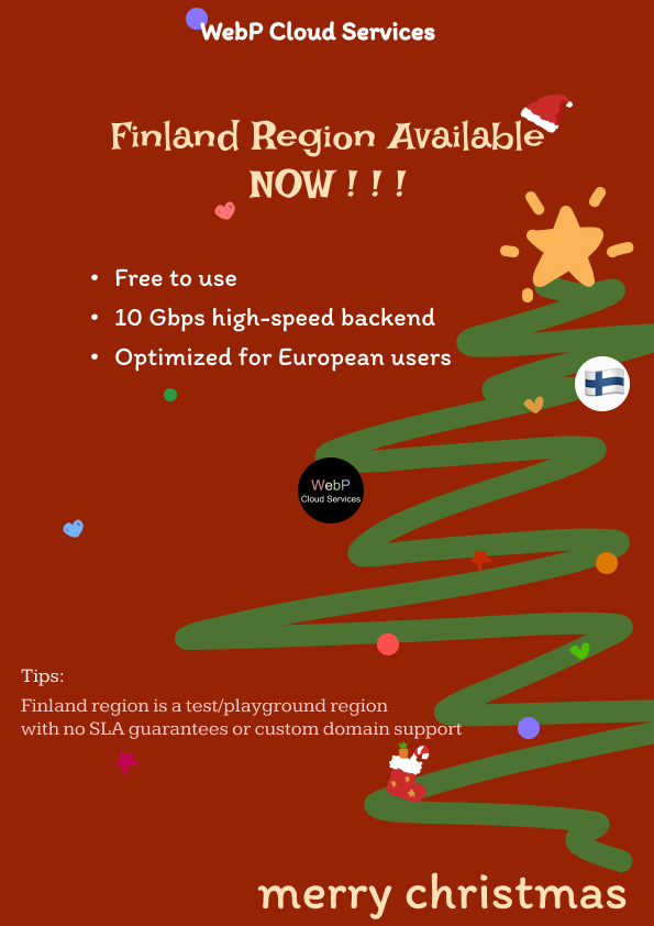 WebP Cloud has now now available in the Finland region 🇫🇮 with unlimited quota - WebP Cloud ...